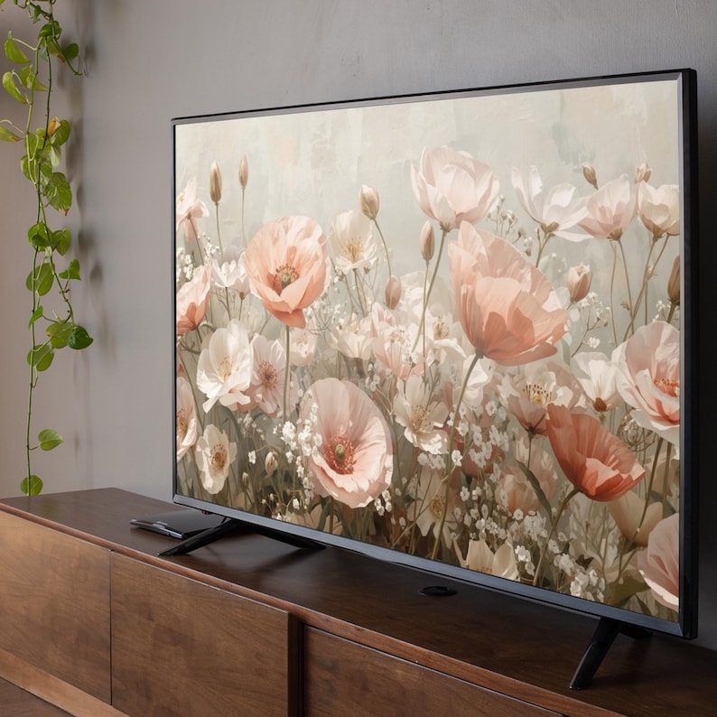 Textured Floral Still Life Frame TV Art, Dried Flower Vase Oil Painting ...
