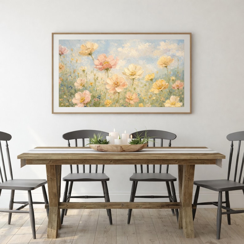 Pastel Wildflower Meadow Frame TV Art, Spring Floral Landscape Painting ...