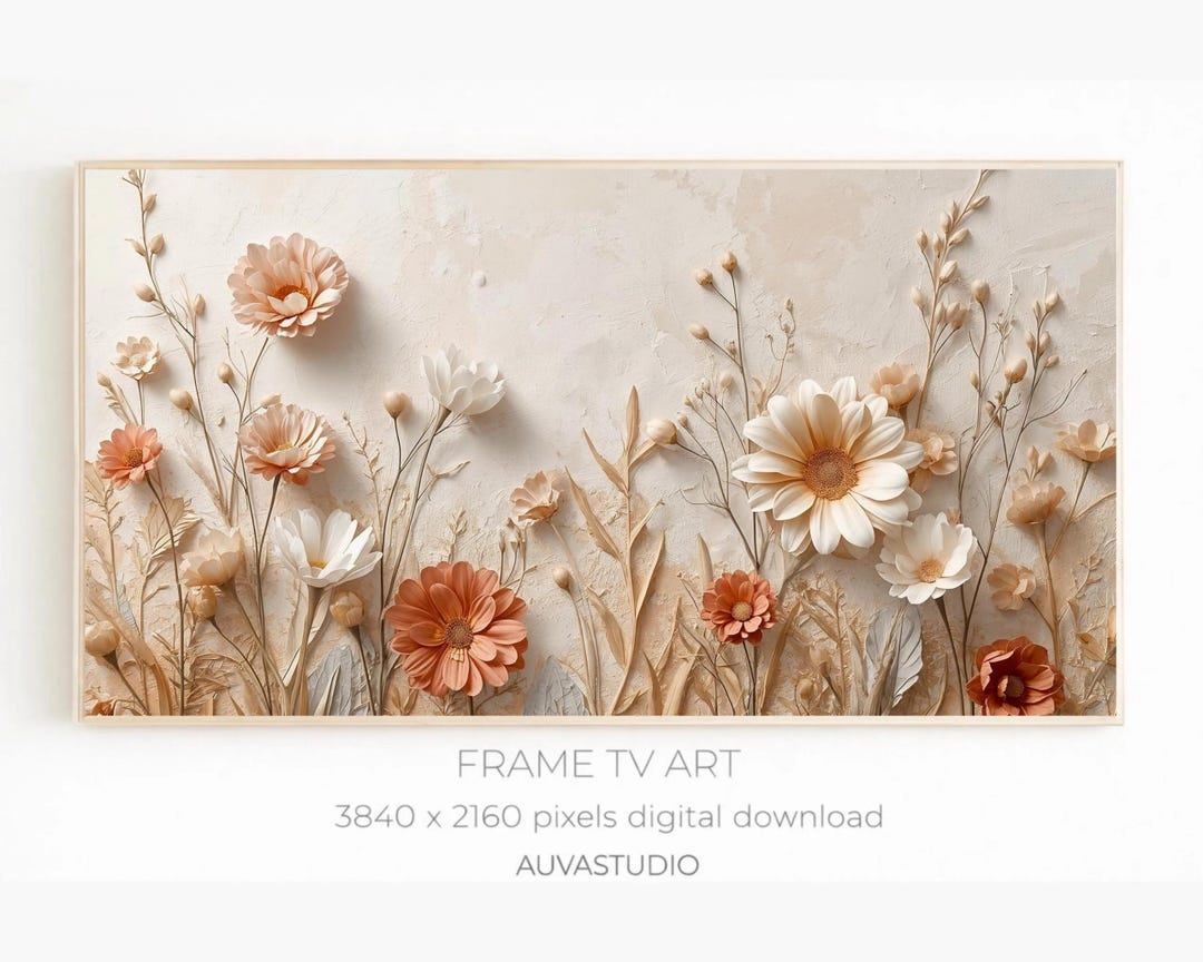 Dried Flowers Frame TV Art, Neutral Boho Spring Floral Painting ...