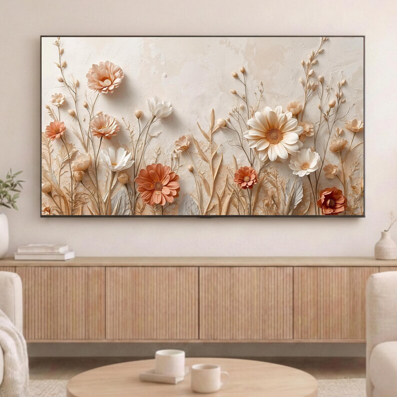 Dried Flowers Frame TV Art, Neutral Boho Spring Floral Painting ...