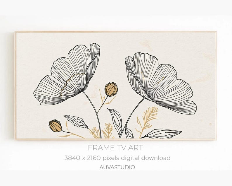 Minimalist Poppy Line Art Frame TV Art, Samsung Frame TV Botanical ...