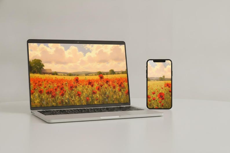 Poppy Field Desktop Wallpaper Set, Floral Phone Wallpaper, Red iPhone ...