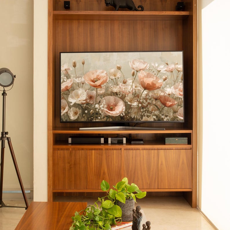 Textured Floral Still Life Frame TV Art, Dried Flower Vase Oil Painting ...