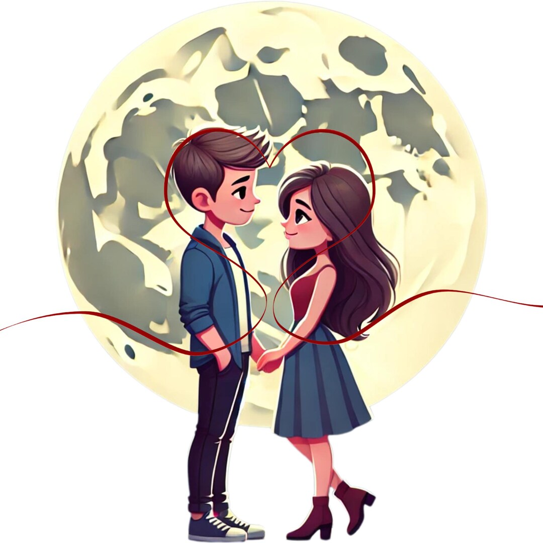 Romantic Couple Illustration: Moonlight Love Cartoon Art (digital ...
