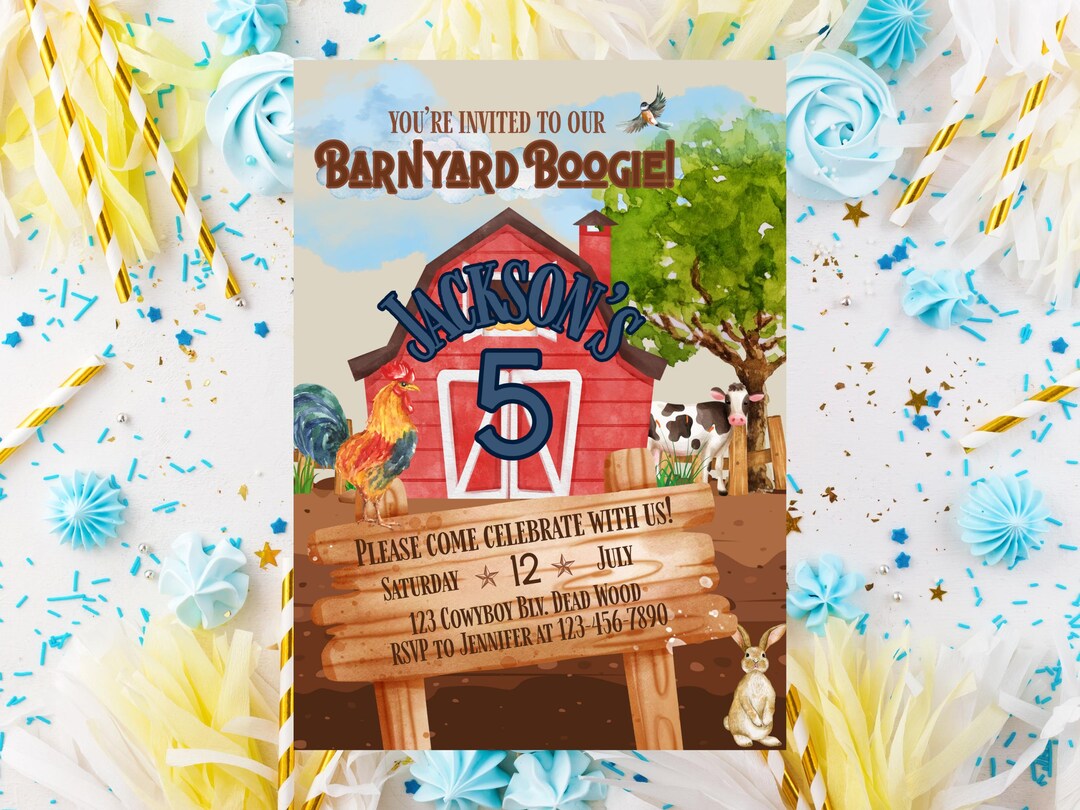 Kids Farm Barnyard Boogie Birthday Invitation Template - Etsy