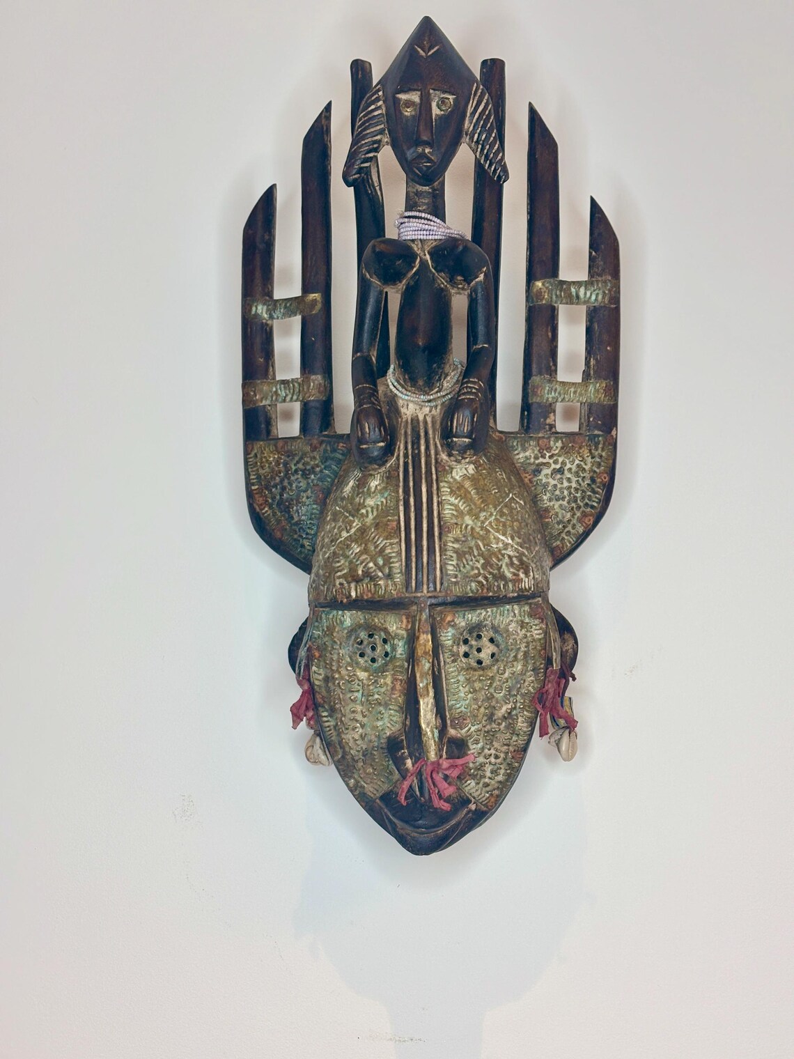 Hand-carved Senufo-style African Mask With Ancestral Figure • Tribal ...
