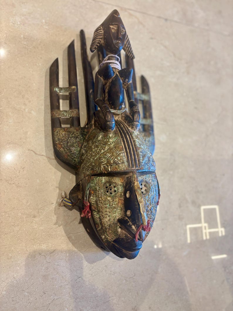 Hand-carved Senufo-style African Mask With Ancestral Figure • Tribal ...