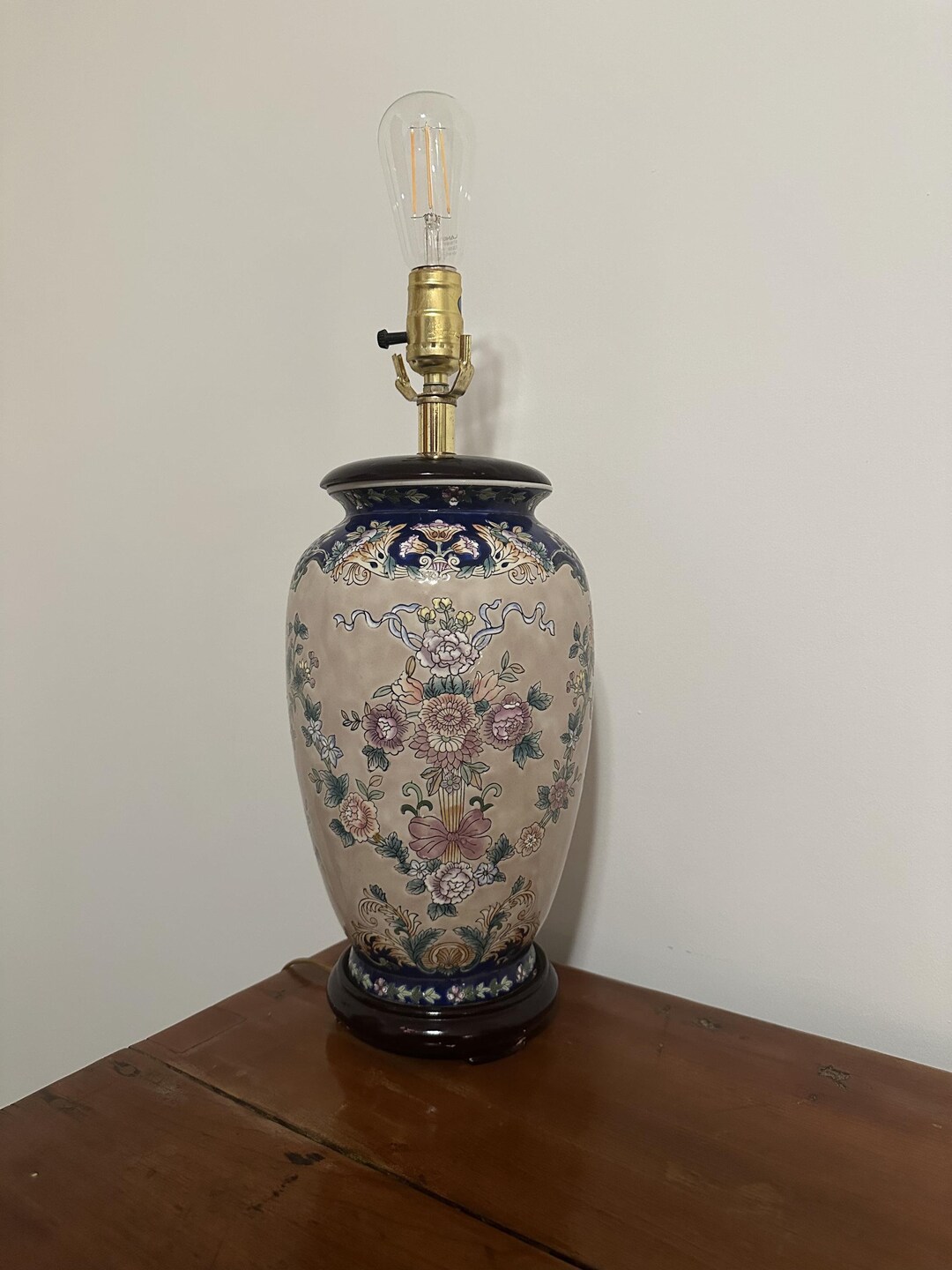 Floral Chinoiserie Porcelain Floral Lamp With Rosewood Base - Etsy