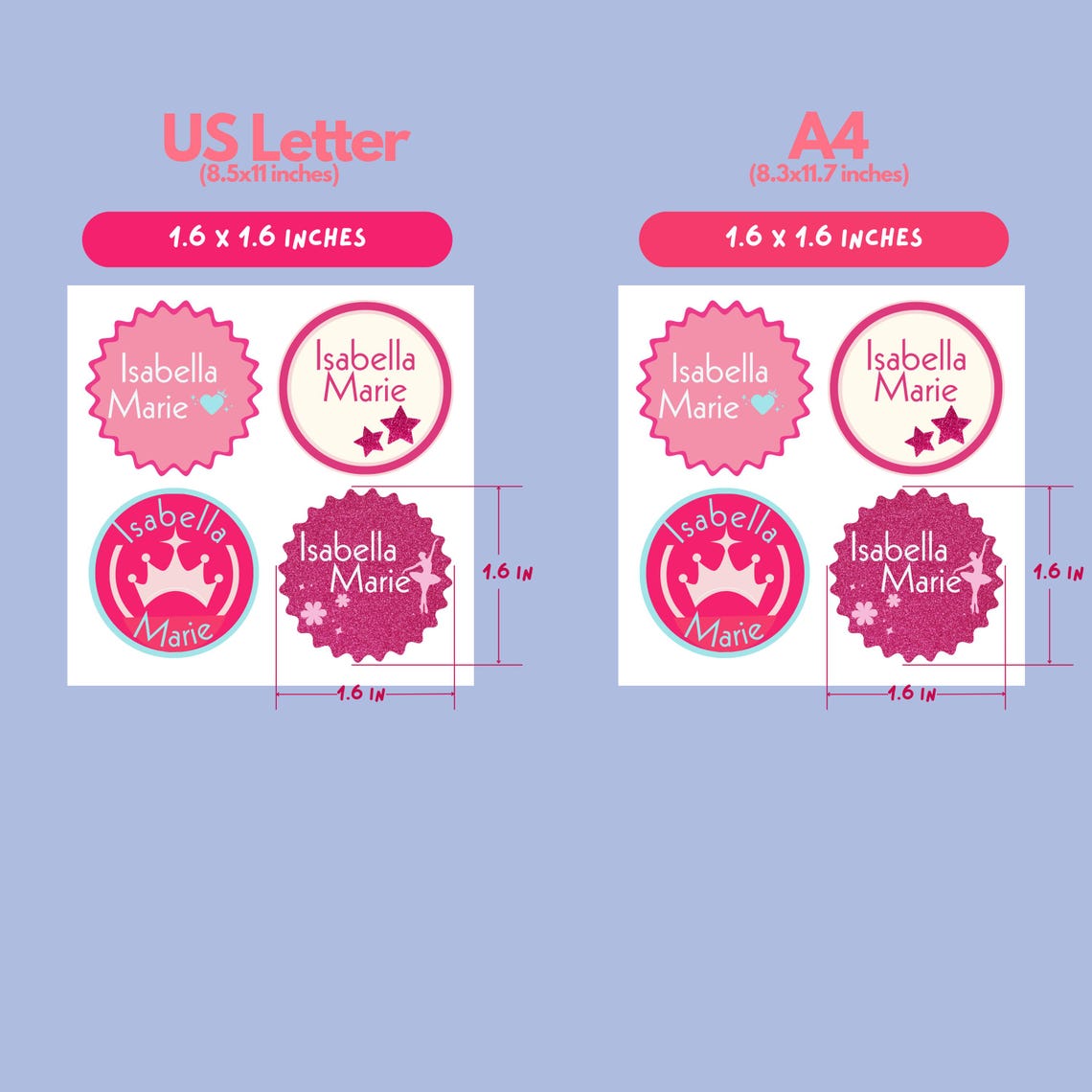 Back to School Editable Name Sticker, Kids School Template, Barbie Name ...