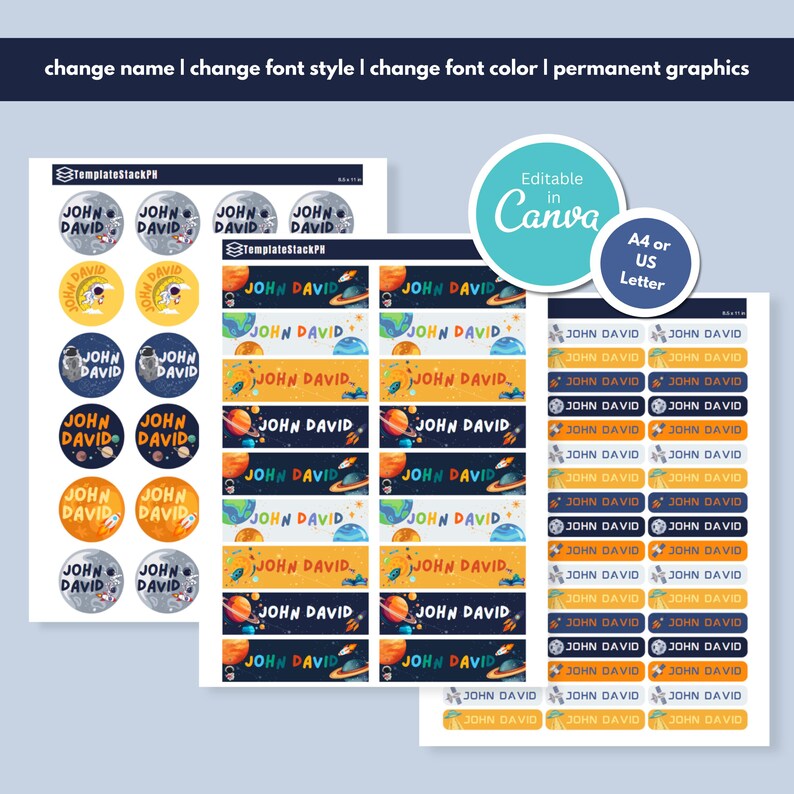 Back to School Editable Name Sticker Canva Template, Personalized Back ...