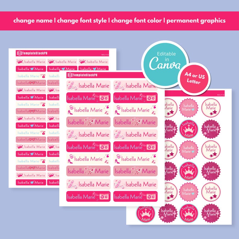 Editable Barbie Name Stickers: Back to School Labels (canva Template ...