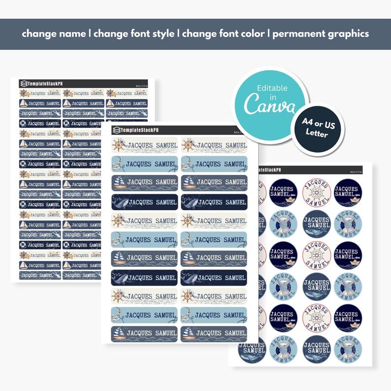 Back to School Editable Name Sticker Template, Kids Printable Labels ...