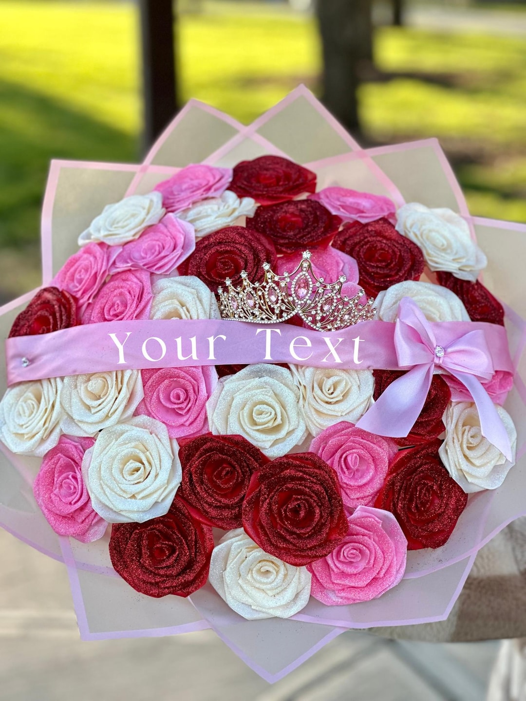 Custom Flower Bouquet - Eternal Rose Bouquet W/ Crown, Prom Proposal ...