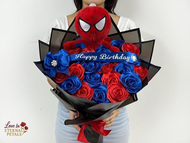 Spiderman Inspired Rose Bouquet - Custom Eternal Rose Arrangement ...