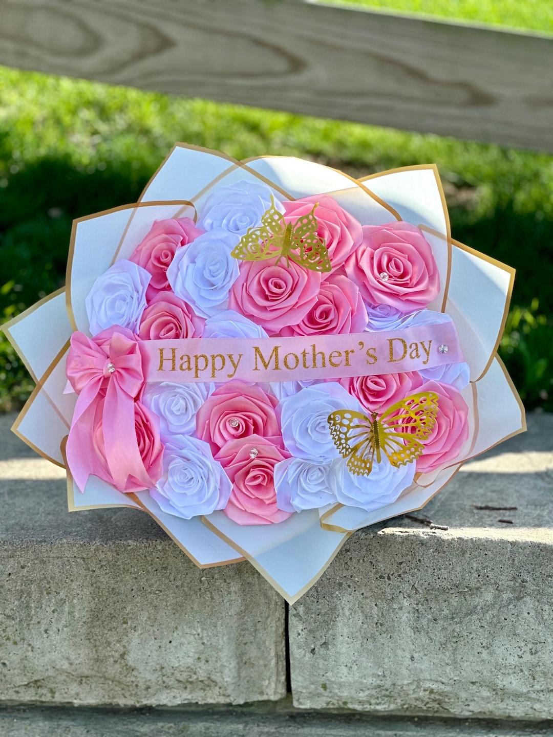 Custom Rose Bouquet With Personalized Message – Pink & White Flower ...