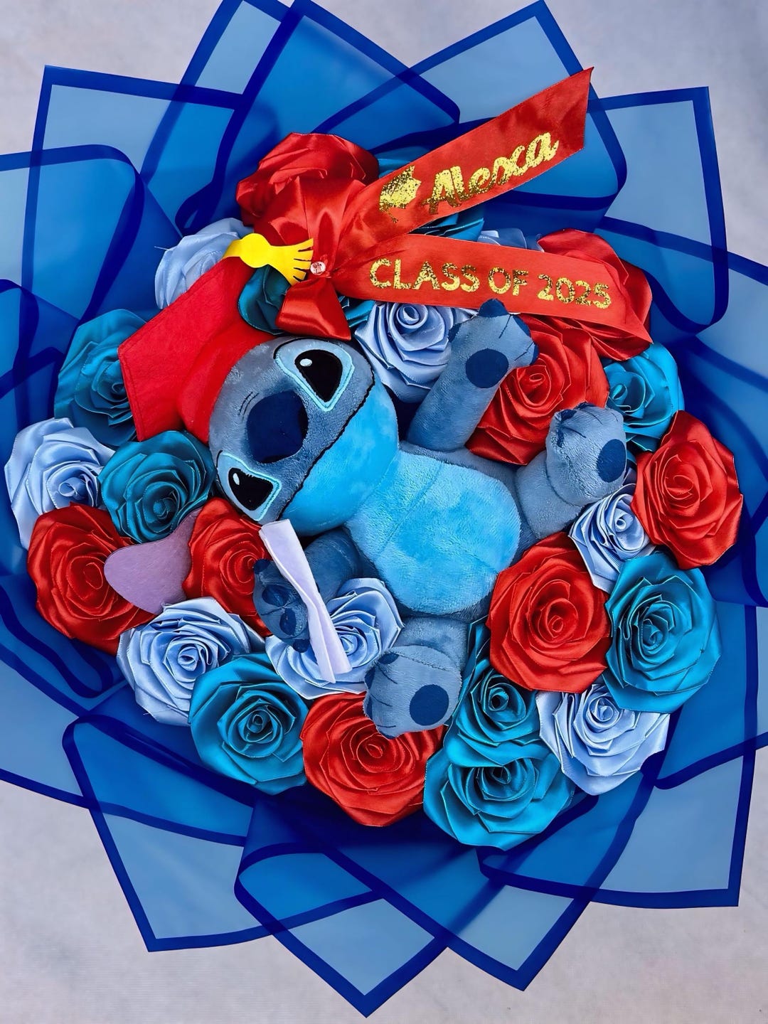 Stitch Graduation Bouquet With Eternal Roses – Class of 2025 Gift ...