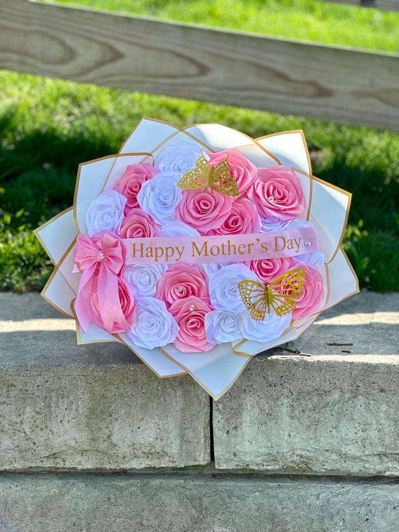 Custom Rose Bouquet With Personalized Message – Pink & White Flower ...