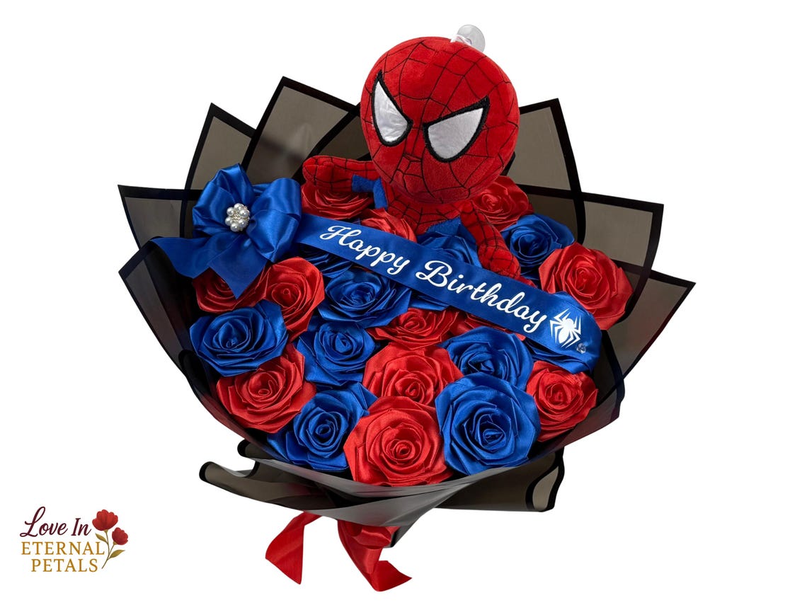Spiderman Inspired Rose Bouquet - Custom Eternal Rose Arrangement ...
