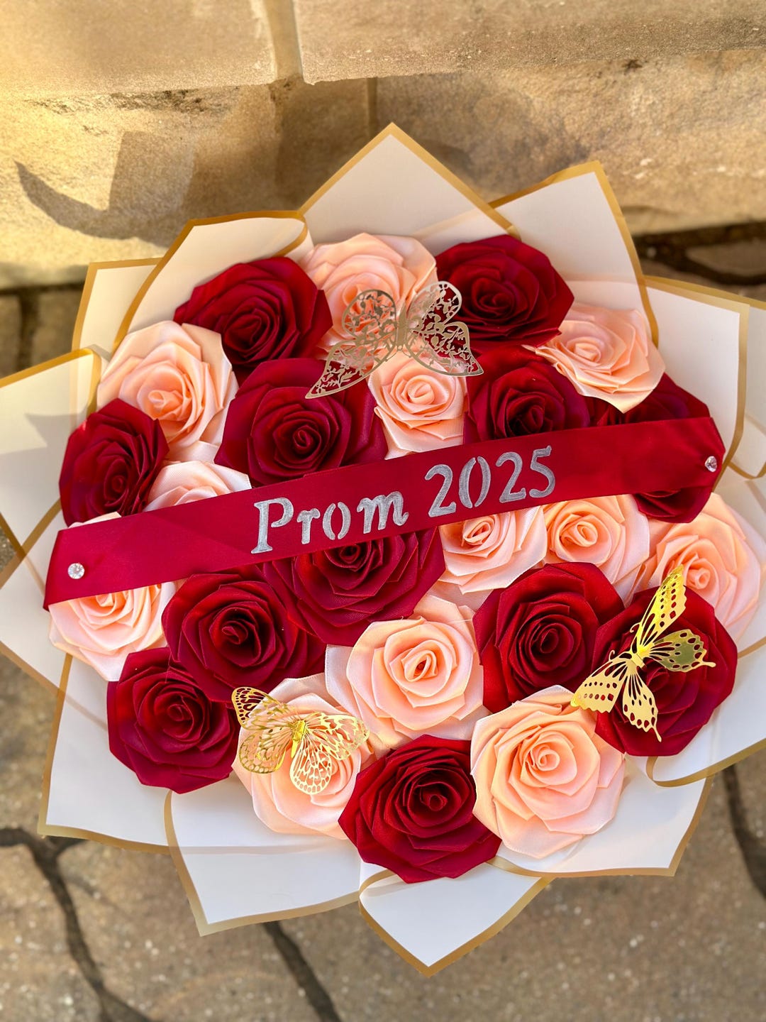 Customizable Prom Flower Bouquet With Artificial Roses and Butterflies ...