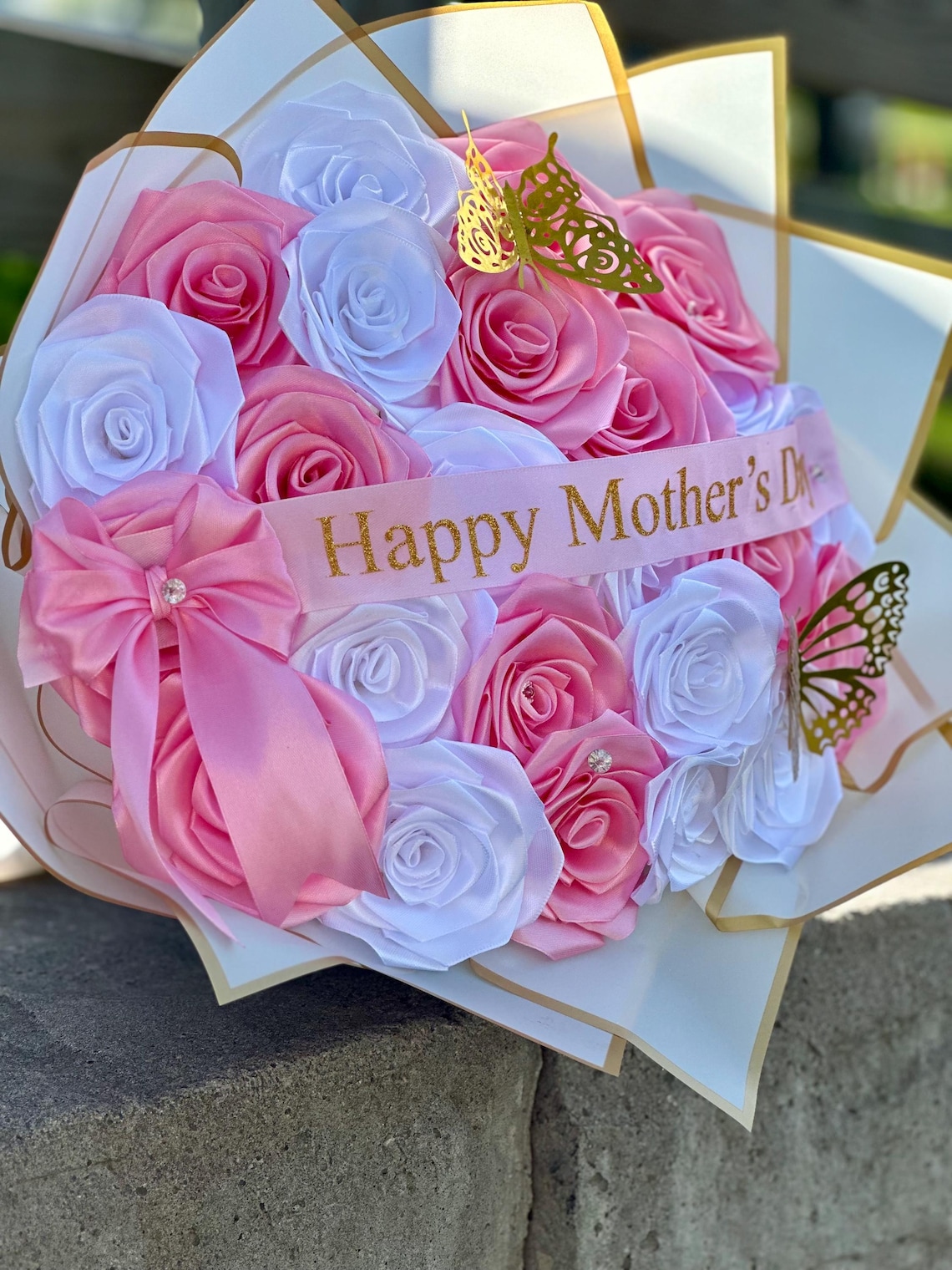 Custom Rose Bouquet With Personalized Message – Pink & White Flower ...