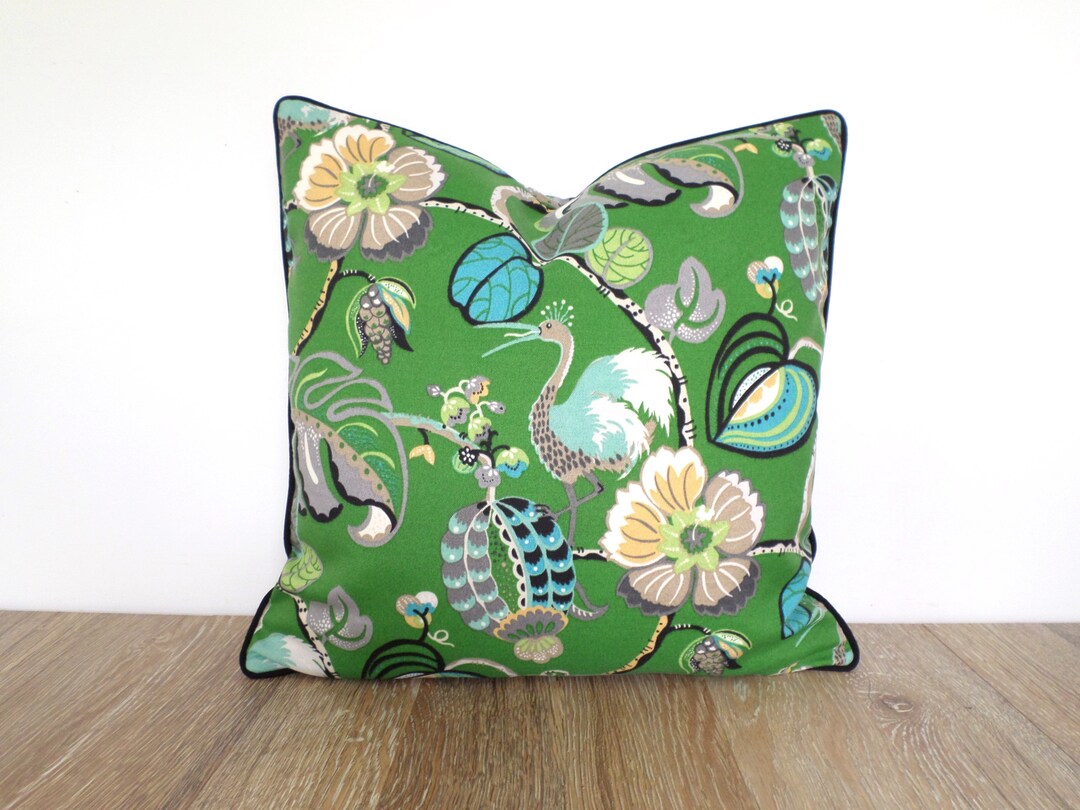 Floral Outdoor Pillow Cover Genevieve Gorder Bird Print, Kelly Green ...