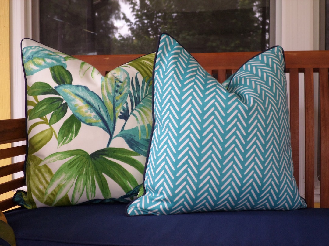 Teal Outdoor Pillow Cover Tropical Decor, Palm Leaf Pillow Case , Green ...