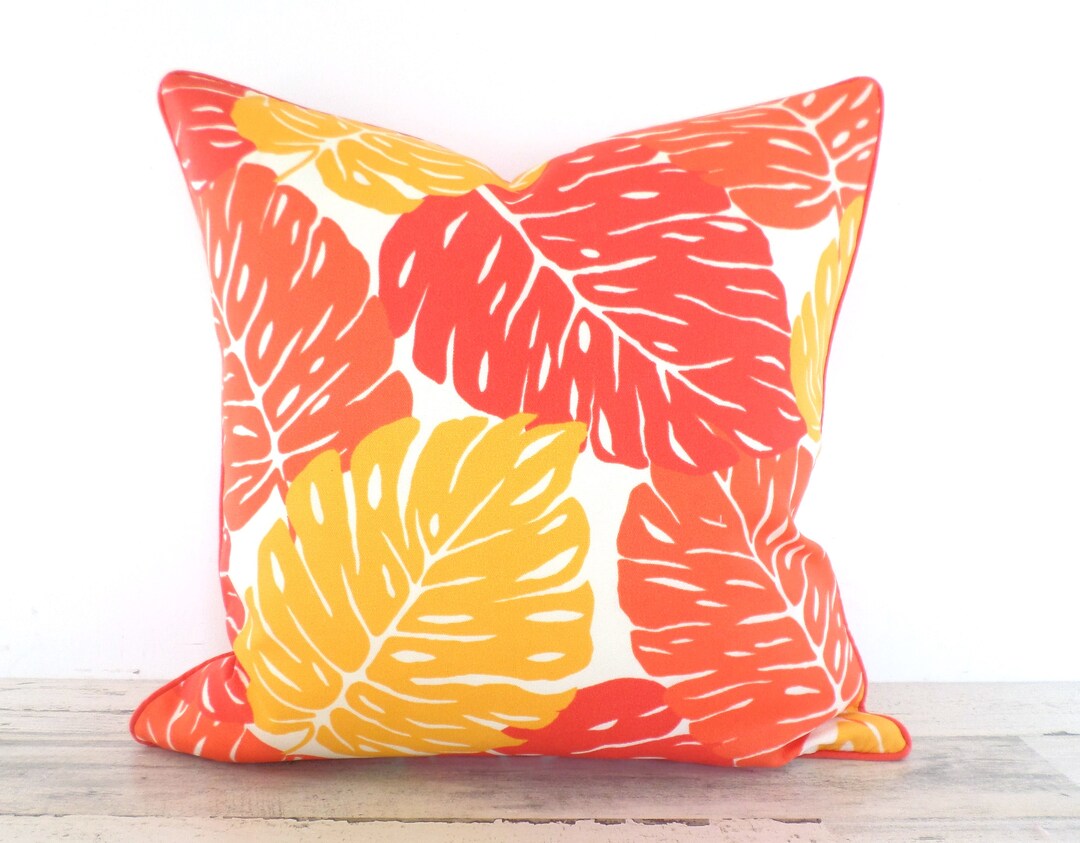 Orange outdoor pillow cover 18x18 monstera leaf print - Etsy.de