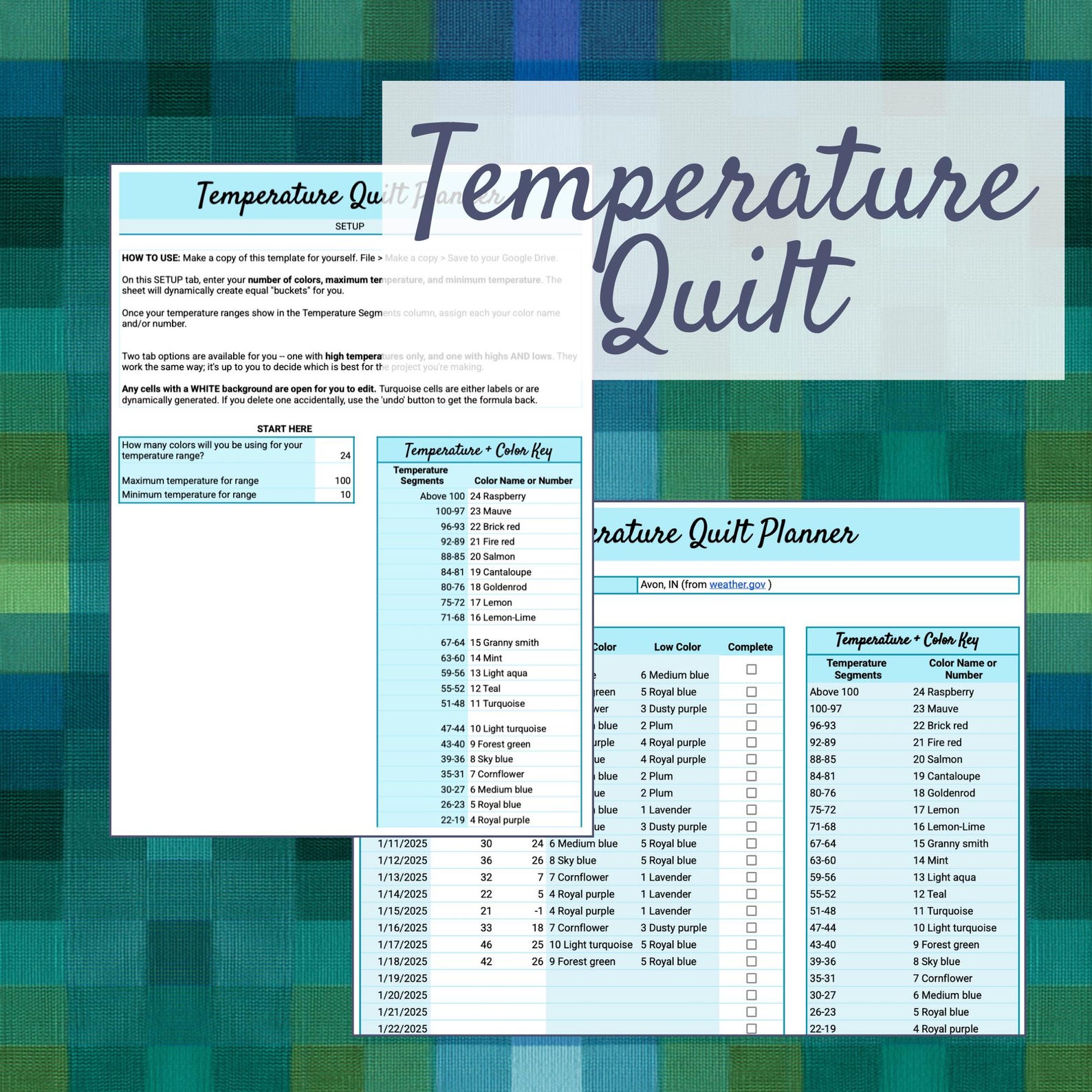 Temperature Quilt Planner - Google Sheets Spreadsheet With Formulas to ...
