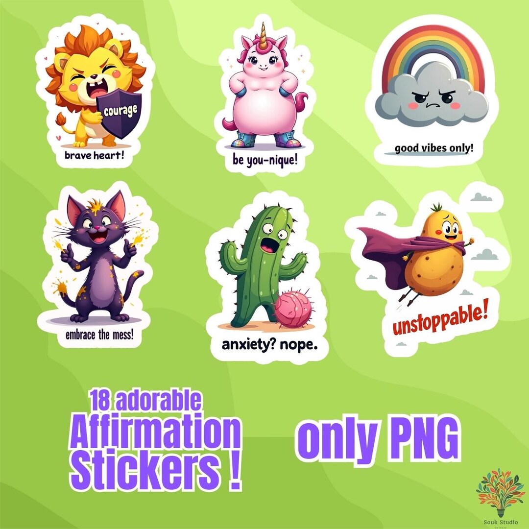 Minimalist Affirmation Stickers Digital Download, Cute Comic Character ...