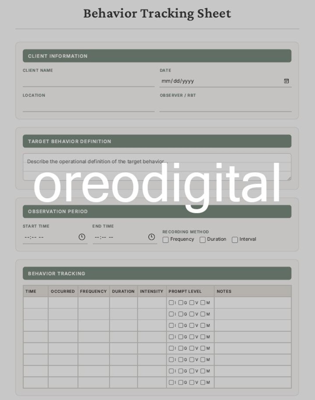 Behavior Tracking Sheet ABA | Frequency & Duration Data | RBT Printable ...