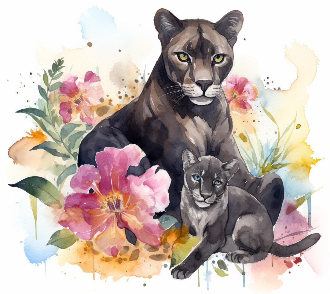 2 Pantera Family Clipart, Printable Watercolor Clipart, High Quality ...