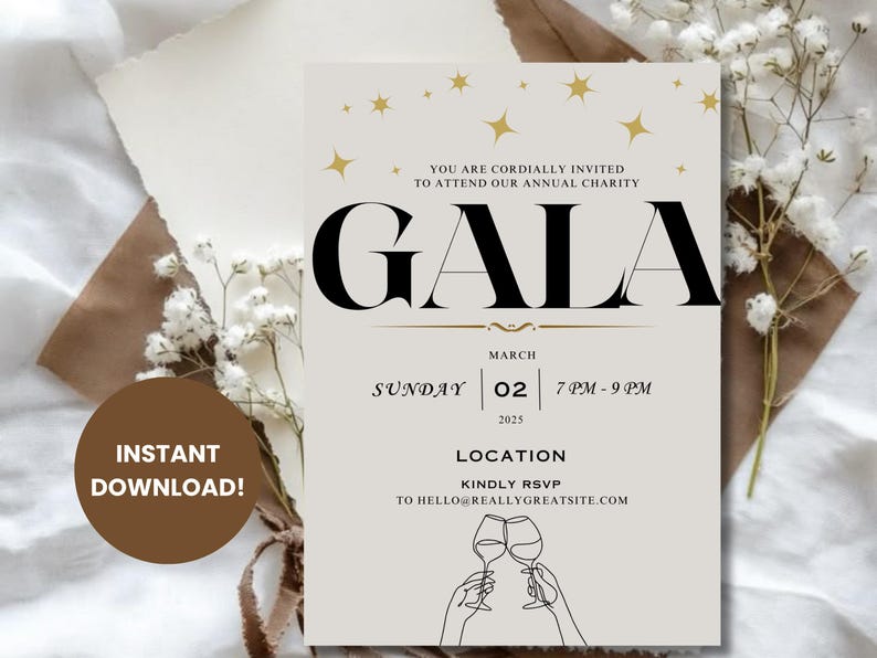 Editable Gala Invitation, Elegant Gala Invite, Gala Flyer, Party ...