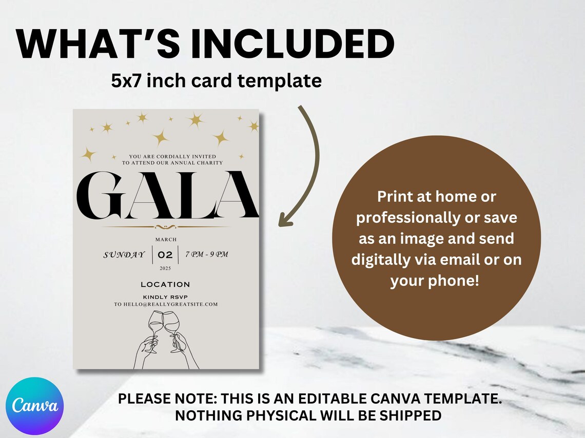 Editable Gala Invitation, Elegant Gala Invite, Gala Flyer, Party ...