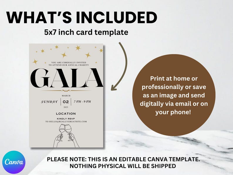 Editable Gala Invitation, Elegant Gala Invite, Gala Flyer, Party ...