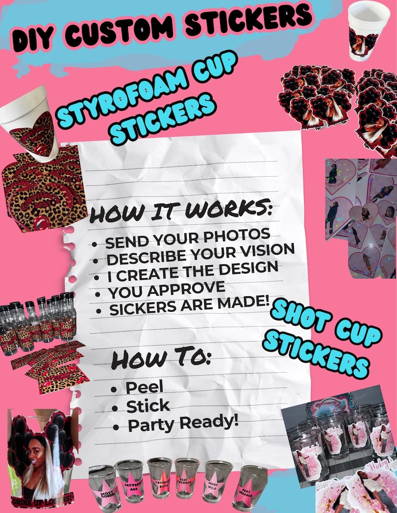 Custom Party Favor Stickers, Waterproof Cup & Bottle Labels - Etsy