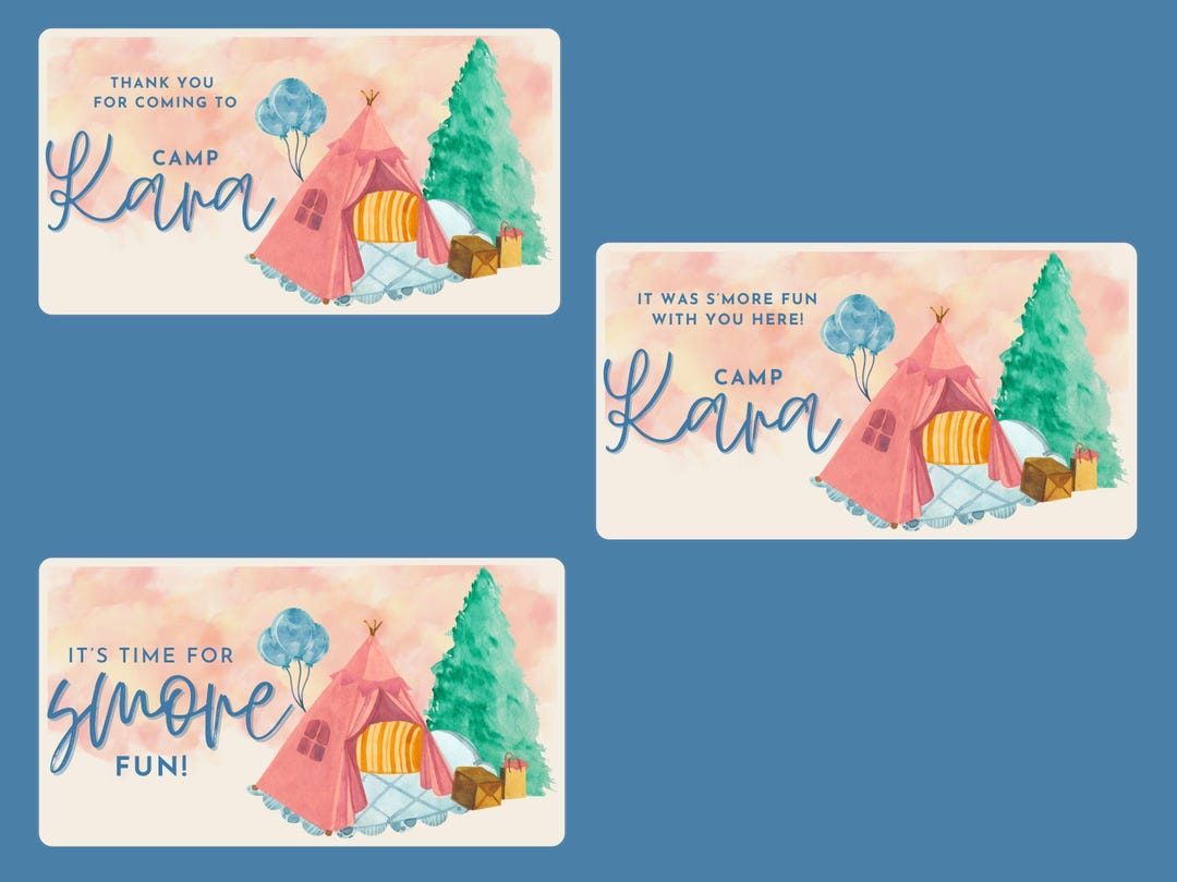 Glamping Birthday Labels Digital Editable Template | Watercolor ...