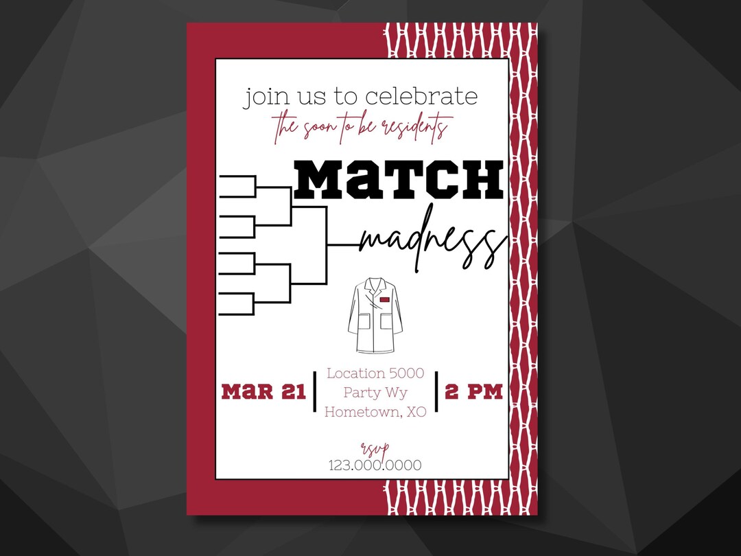 Match Day Editable Invitation Template V2 5x7 Medical School Residency ...