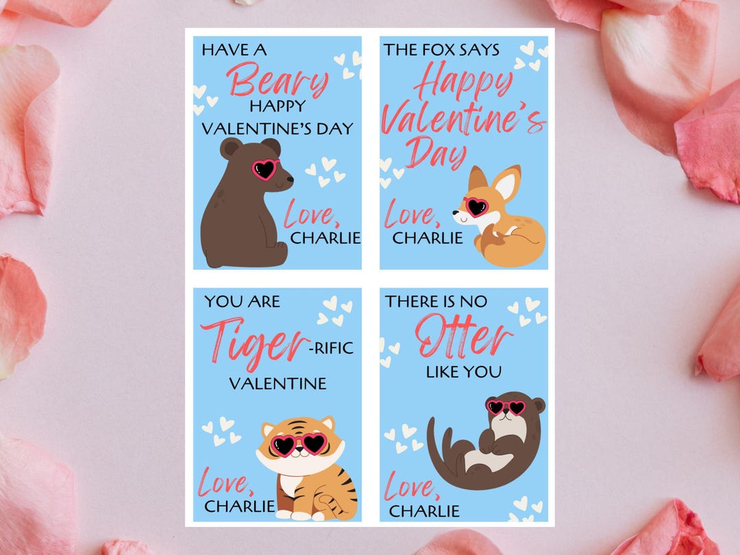 Cute Animal Valentine's Cards Digital Editable Template 8.5x11 ...