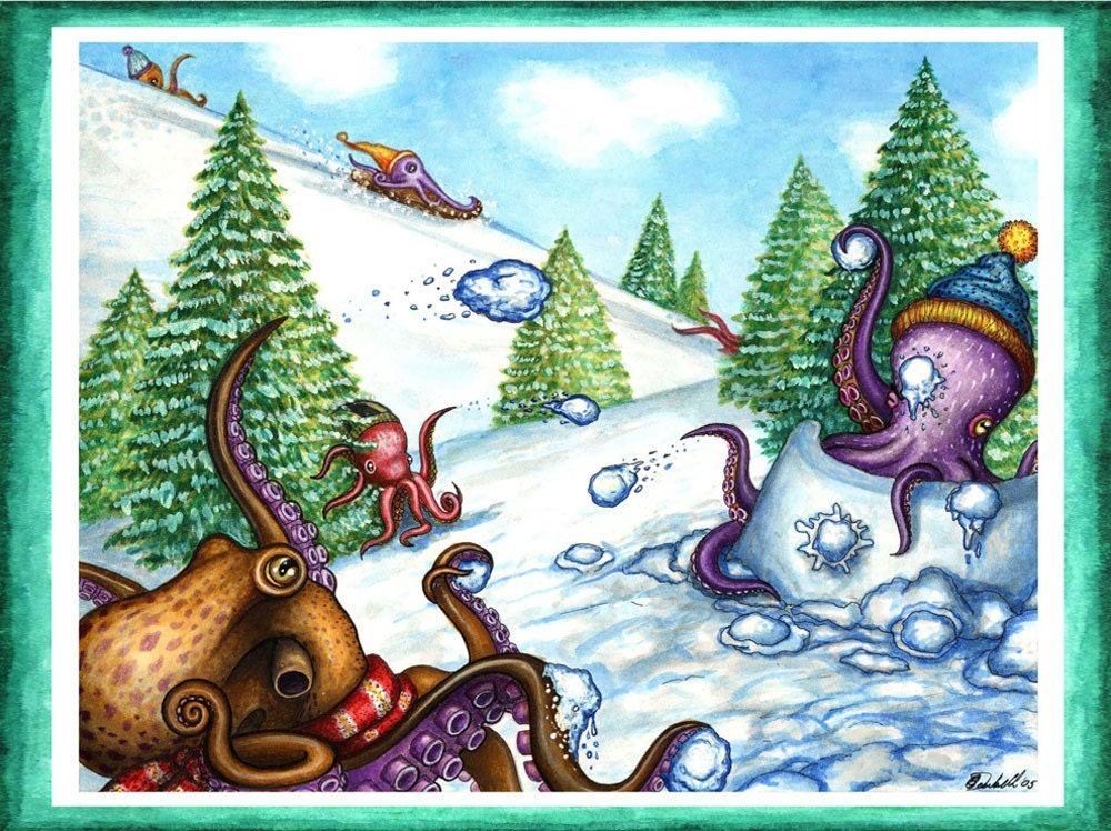 Octopus Snow Day Greeting Card - Etsy