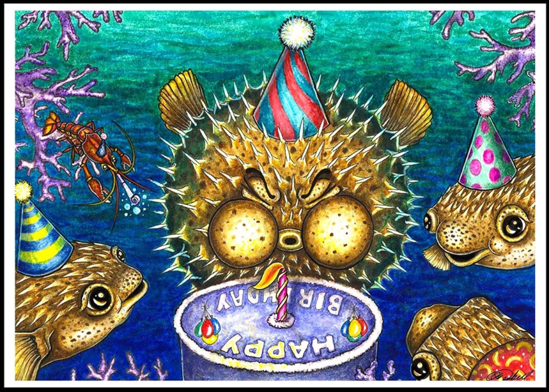 Puffer Fish Birthday Card - Etsy