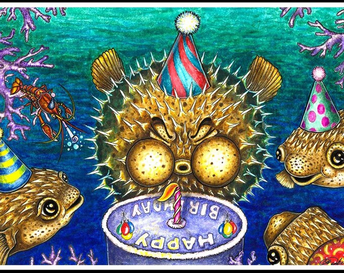 Puffer Fish Birthday Card - Etsy