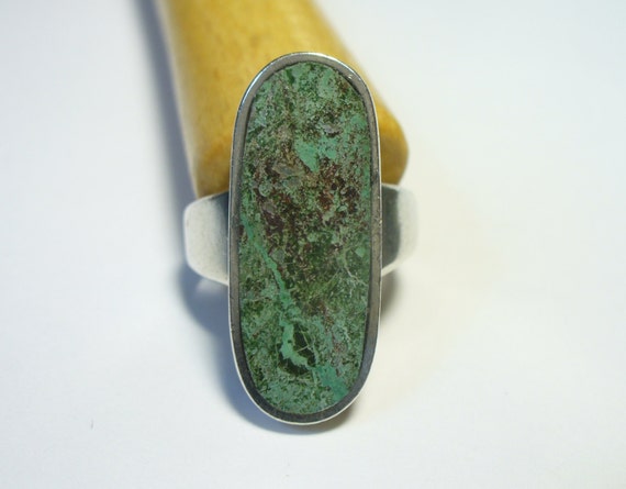Vintage Green Stone Inlay Sterling Silver Ring Size 6-1/2 | Etsy