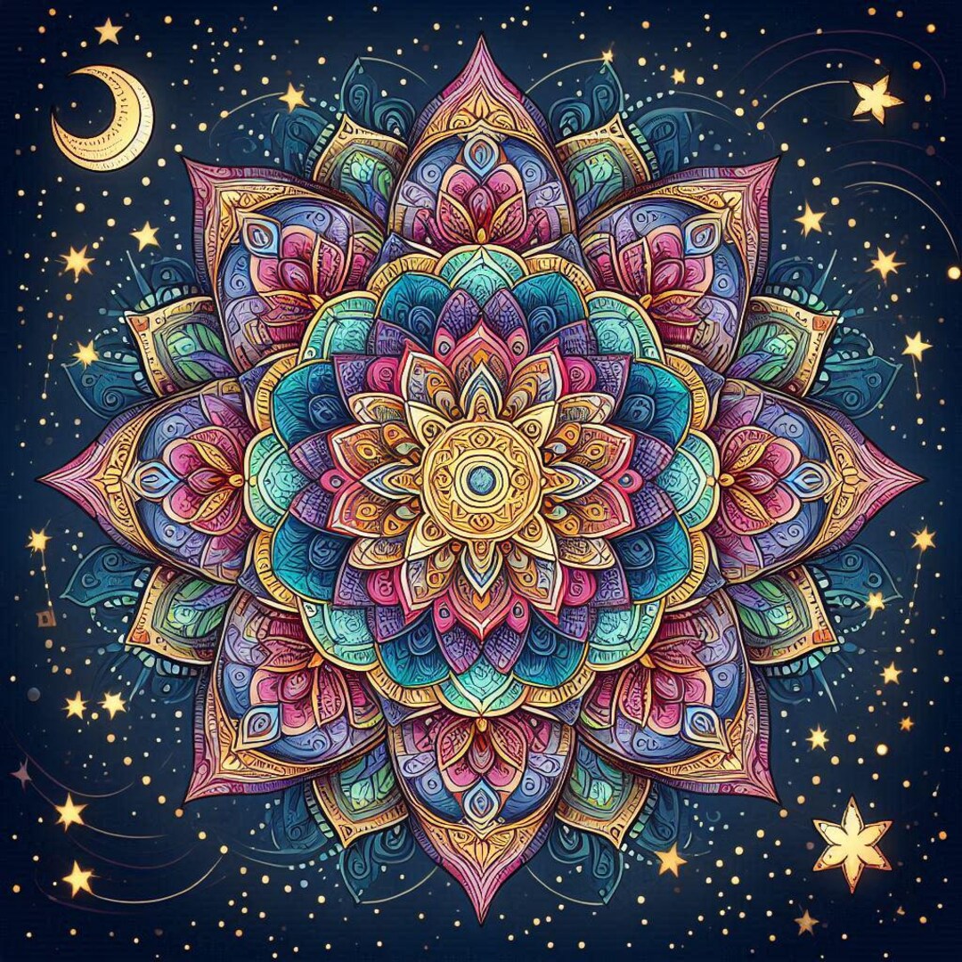 Mandala With Astral Motifs for Coloring - Etsy