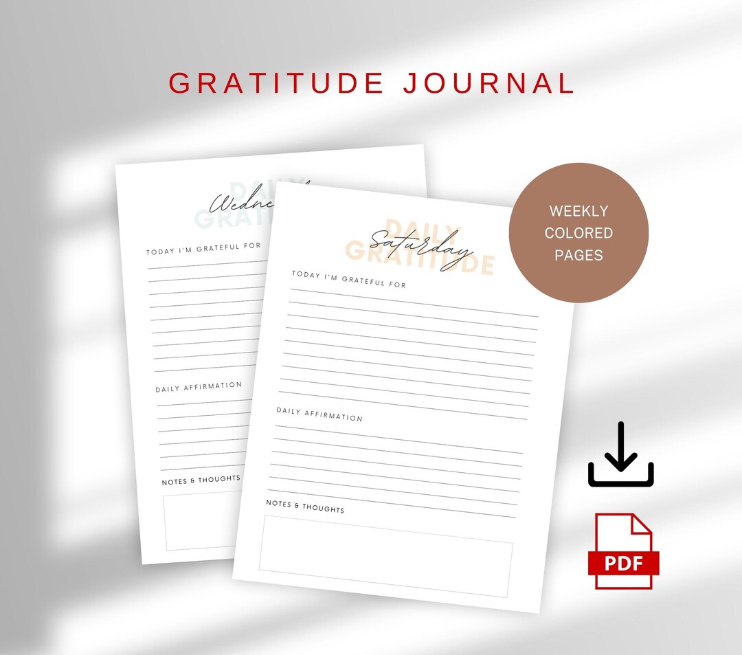 Weekly Gratitude Journal Printable, Daily Thankfulness, Monthly ...