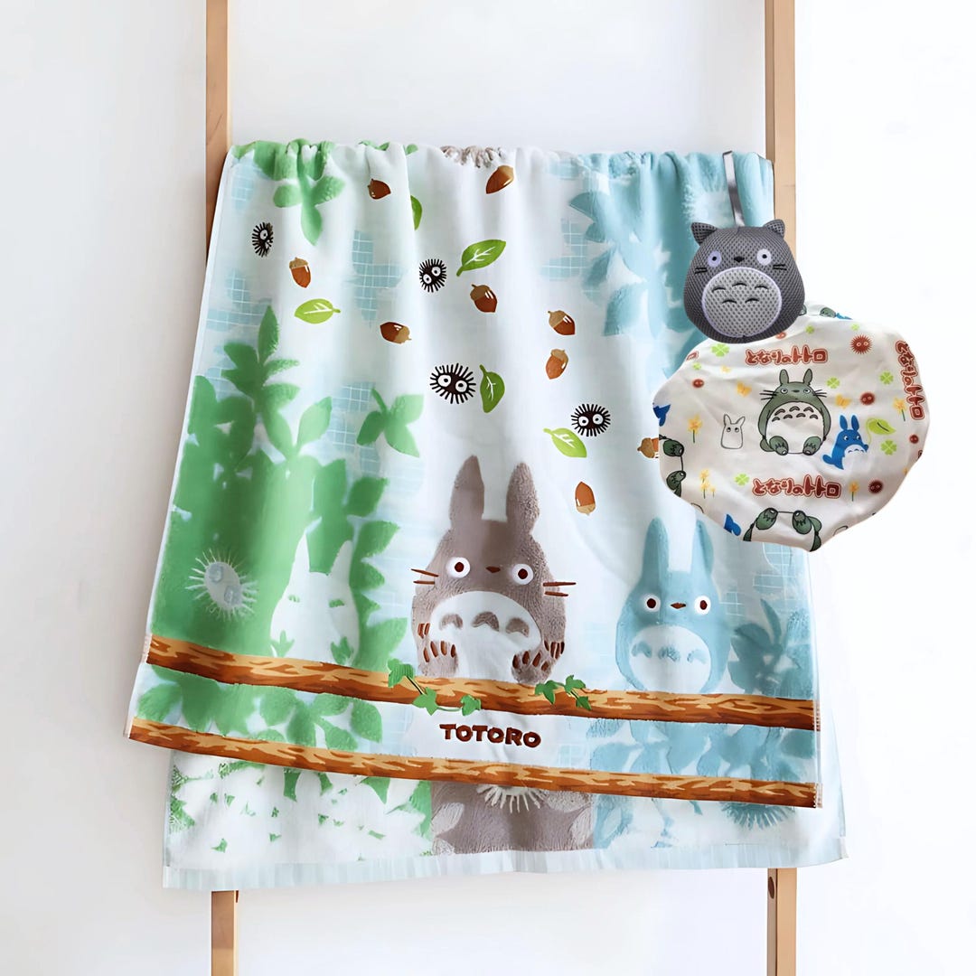 My Neighbor Totoro Bath Towel Bath Sponge Shower Cap Gift Set, Totoro ...