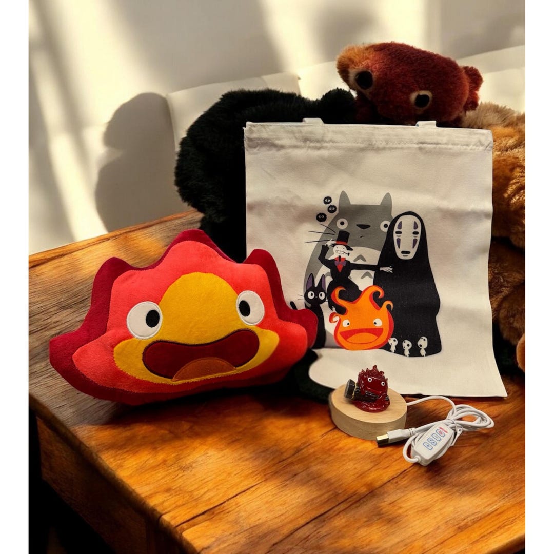 Calcifer-inspired Night Light Plush 35cm Soft Pillow Gift Set, Howl’s ...