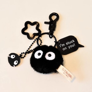 Soot Sprite Fluffy Keychain Charm, Studio Ghibli Susuwatari Keychain ...