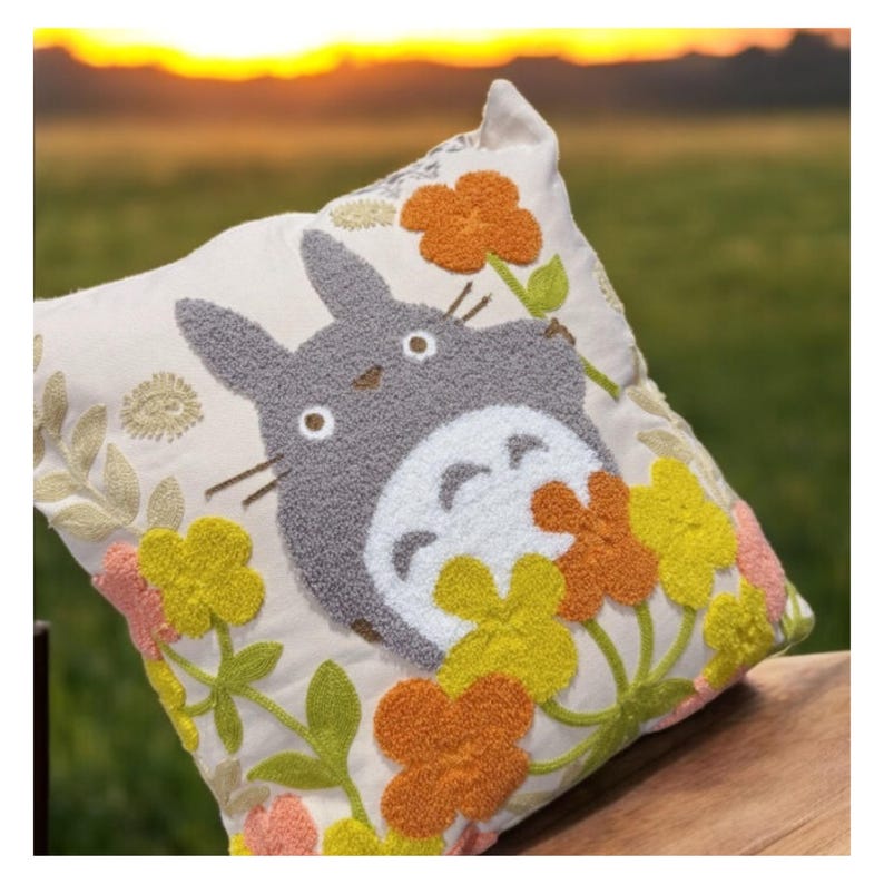 My Neighbor Totoro Inspired Embroidered Zipper Throw Cushion Pillow ...