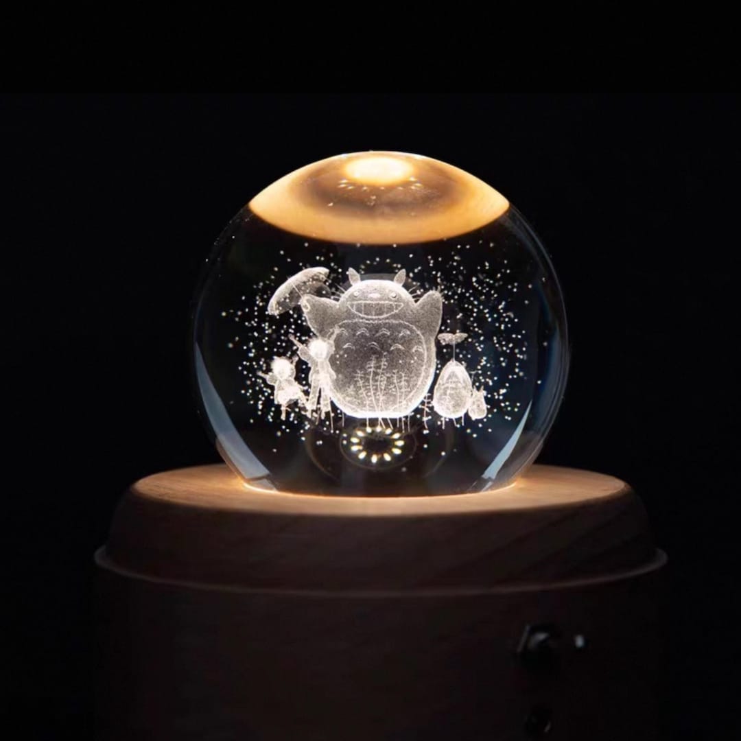 Totoro Music Box Night Light, 3D Crystal Ball Ornaments With LED Light ...