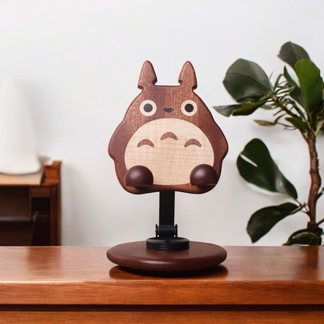Wooden Totoro Inspired Phone Stand – Cute Phone Holder, Gift for Anime ...